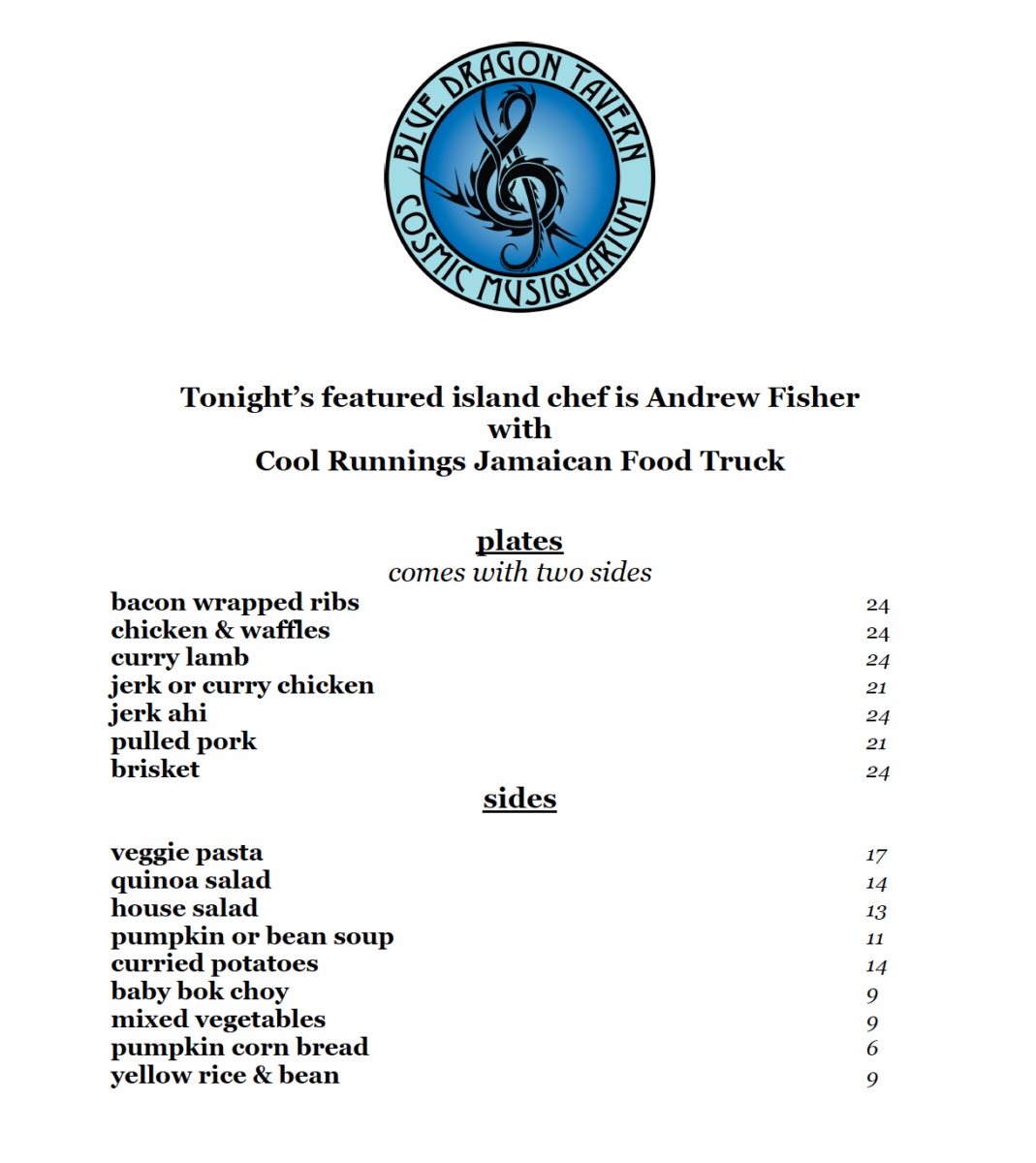 Menus - Blue Dragon Tavern & Cosmic Musiquarium