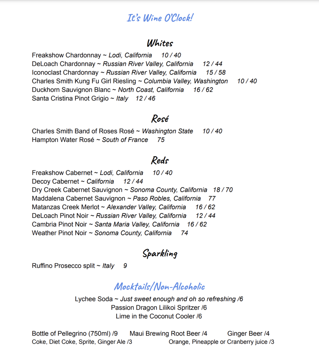 Menus - Blue Dragon Tavern & Cosmic Musiquarium