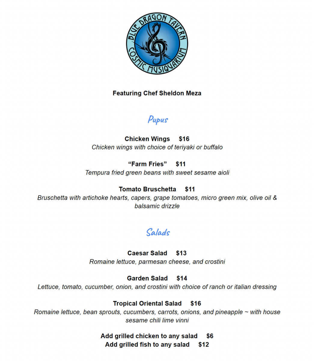 Menus - Blue Dragon Tavern & Cosmic Musiquarium