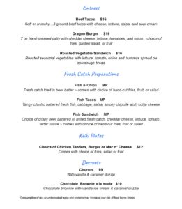 Menus - Blue Dragon Tavern & Cosmic Musiquarium