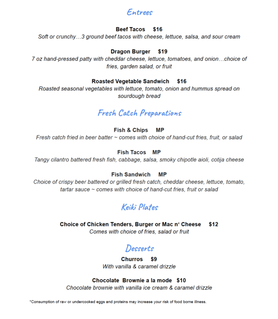 Menus - Blue Dragon Tavern & Cosmic Musiquarium