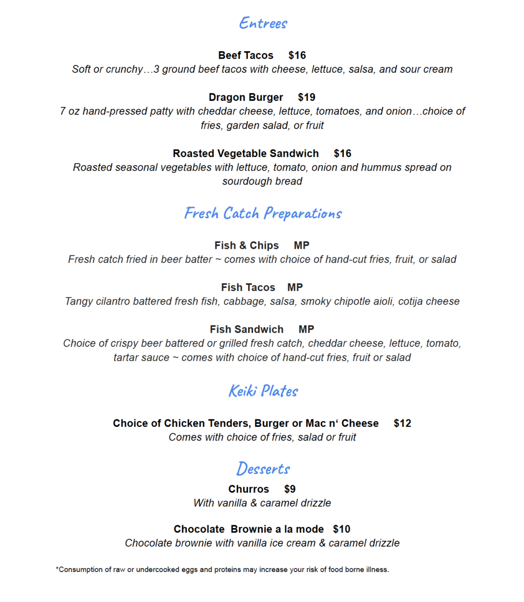 Menus - Blue Dragon Tavern & Cosmic Musiquarium