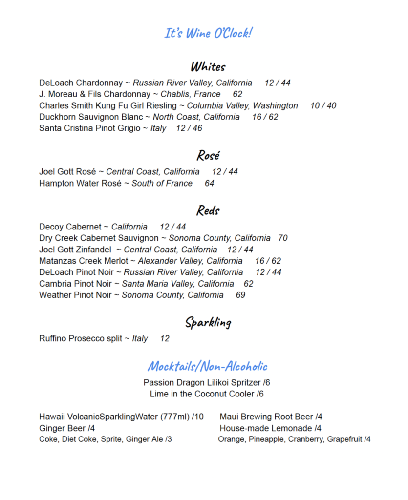 Menus - Blue Dragon Tavern & Cosmic Musiquarium