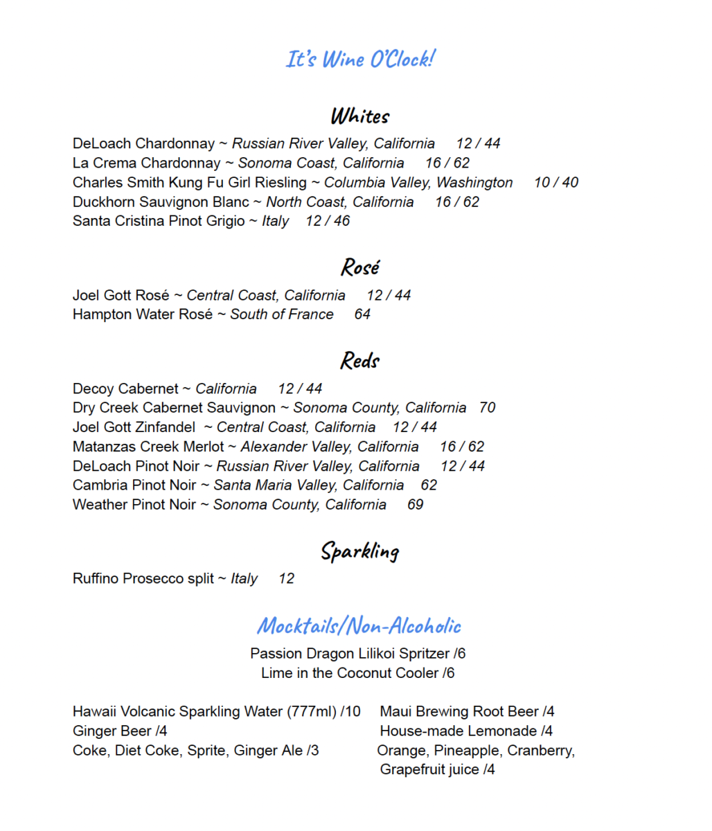 Menus - Blue Dragon Tavern & Cosmic Musiquarium