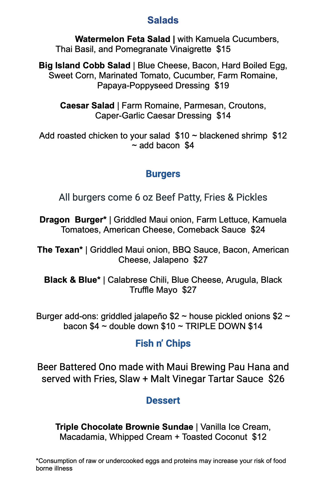 Menus - Blue Dragon Tavern & Cosmic Musiquarium