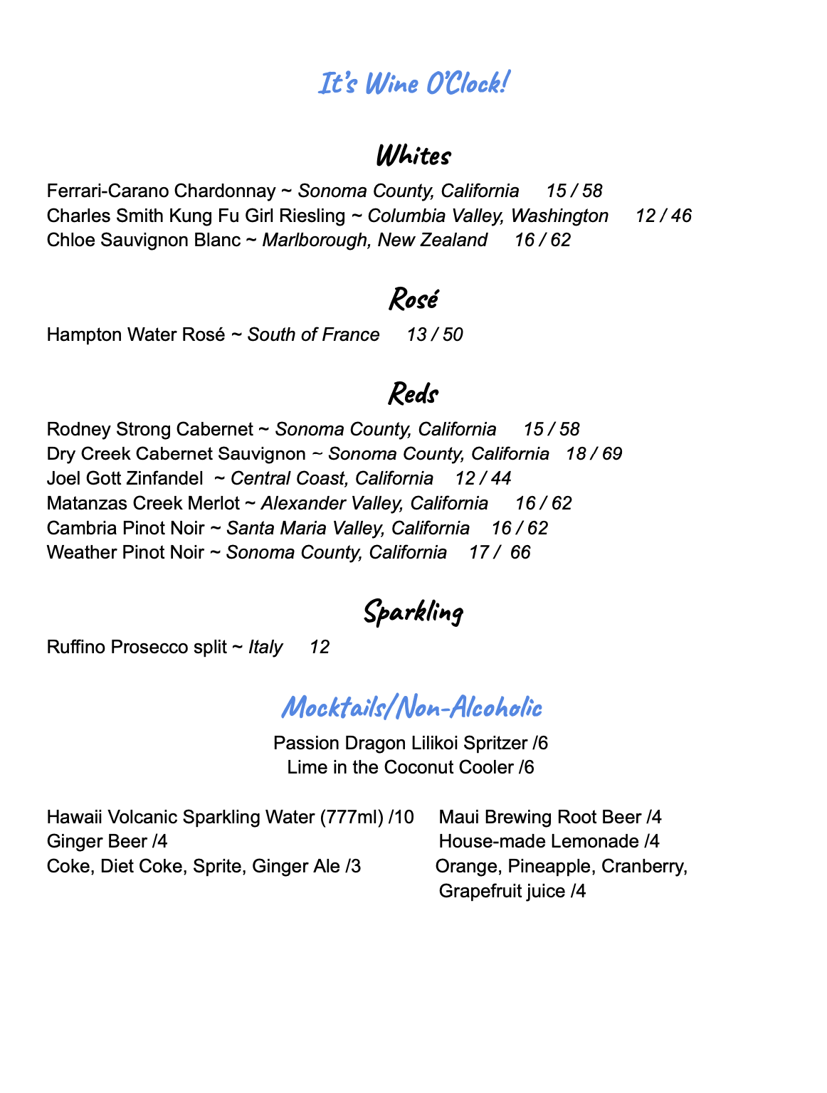 Menus - Blue Dragon Tavern & Cosmic Musiquarium