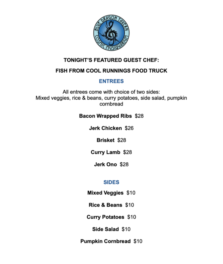 Menus - Blue Dragon Tavern & Cosmic Musiquarium