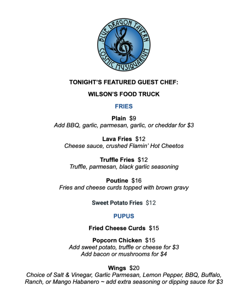 Menus - Blue Dragon Tavern & Cosmic Musiquarium
